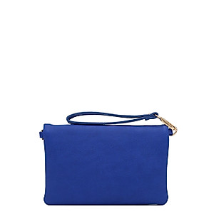 FashionPuzzle Envelope Wristlet Clutch Crossbody Bag with Chain Strap (Royal Blue) One Size