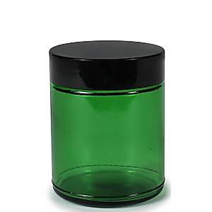 Vivaplex, Green, 8 ounce, Round Glass Jars, with Black Lids - 8 Pack