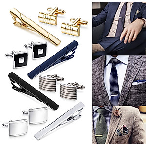 FIBO STEEL Mens Cufflink and Tie Clip Set for Men Business Wedding Birthday with Black Box