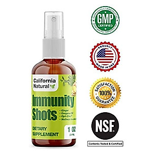 California Natural Immunity Shots 1oz Spray Opti-Zinc, Organic Ginger Root, Oregano Oil - Potent & Pure Immune System Booster - Immune System Support - 1oz