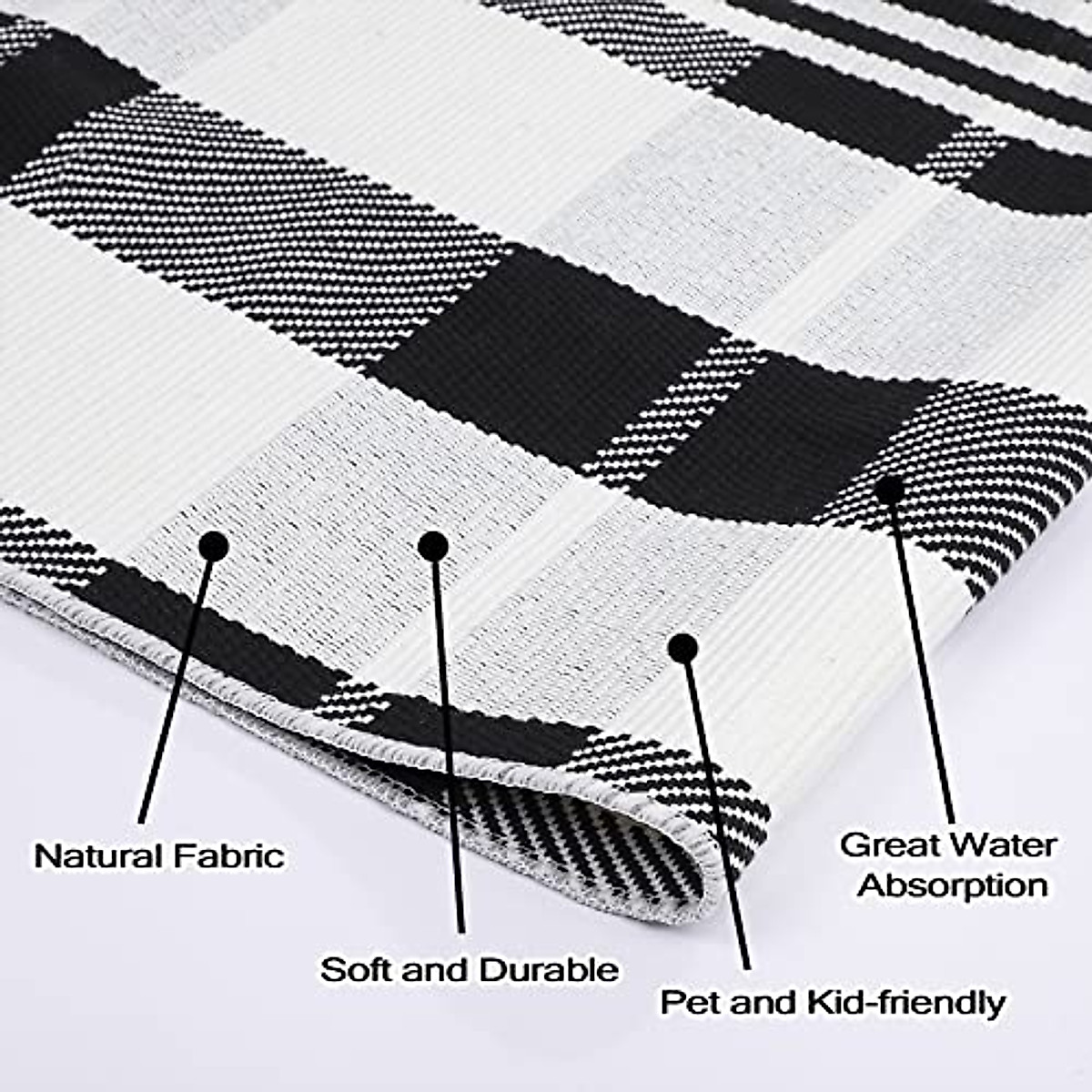 KaHouen Buffalo Check Rug, Buffalo Plaid Rug (23.6"x51.2"), Checkered Plaid Rugs, Black White Outdoor Rug for Layered Door Mats Kitchen/Living Room/Bedroom/Dinning Room(2'x4')