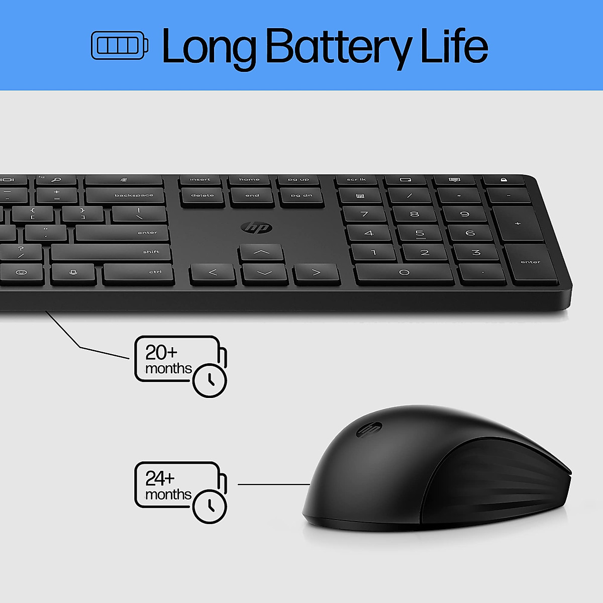 HP 650 Wireless Keyboard & Mouse Combo - 2.4Ghz Wireless, USB Receiver, Low-Profile Keys, 20+ Programmable Keys, DPI Mouse - 20+ Months Keyboard, 24+ Mouse Battery - Win, Chrome, MacOS (4R013AA#ABL)