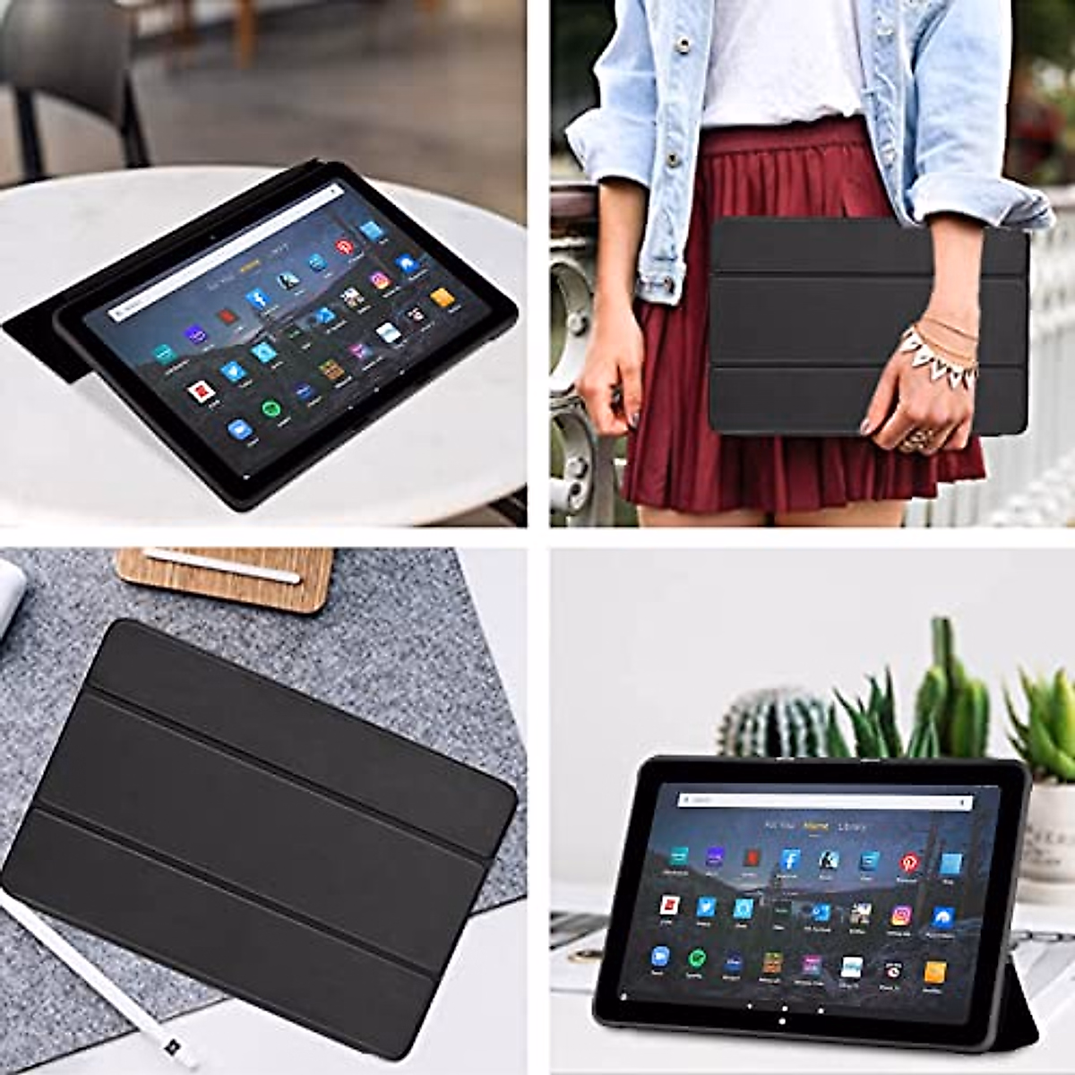 Case for All-New Amazon Kindle Fire HD 10 Tablet & Fire HD 10 Plus Case(11th Generation, 2021 Release) 10.1" -Trifold Stand Cover Ultra Lightweight Slim Shell Stand Cover Auto Wake/Sleep (Black)