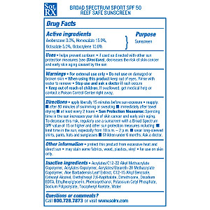 SolRX SPORT SPF 50 Sunscreen, Oxybenzone Free, Broad Spectrum UVA/UVB, Fragrance Free, Reef Friendly