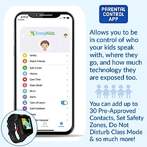 Emojikidz Kids Smartwatch with SIM Card - Ages 4-12 Years for Boys & Girls - GPS Tracking Locator SOS Alarm Remote Monitoring 2-Way Face to Face Call Voice & Video Camera Worldwide Coverage - Black