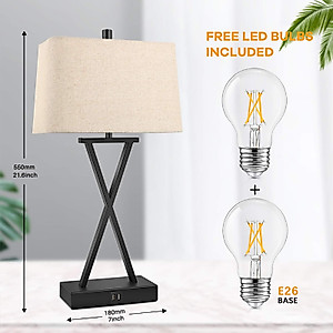 Set of 2 Touch Control 3-Way Dimmable Table Lamp Modern Nightstand Lamp with 2 USB Port Bedside Desk Lamp with Fabric Shade for Living Room Bedroom Hotel, Cream, Bulbs Included