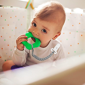 4-Pack Silicone Pacifier Clips with a Woven Rope Shape for Baby Boys and Girls - Flexible and Rust-Free Holders for Teething Relief and Baby Essentials, Safe for Newborns (Grey)