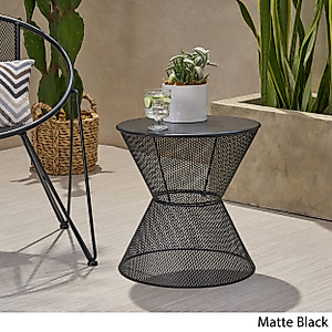 GDFStudio Modern Outdoor Iron Side Table, Matte Black