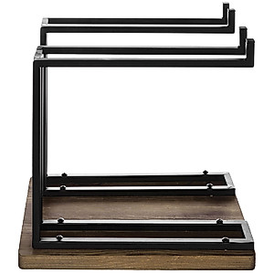 MyGift Industrial Metal Wine Glass Rack Holder Stand with 2 Hanger Bars and Rustic Wooden Base, Countertop Hanging Stemware Holder