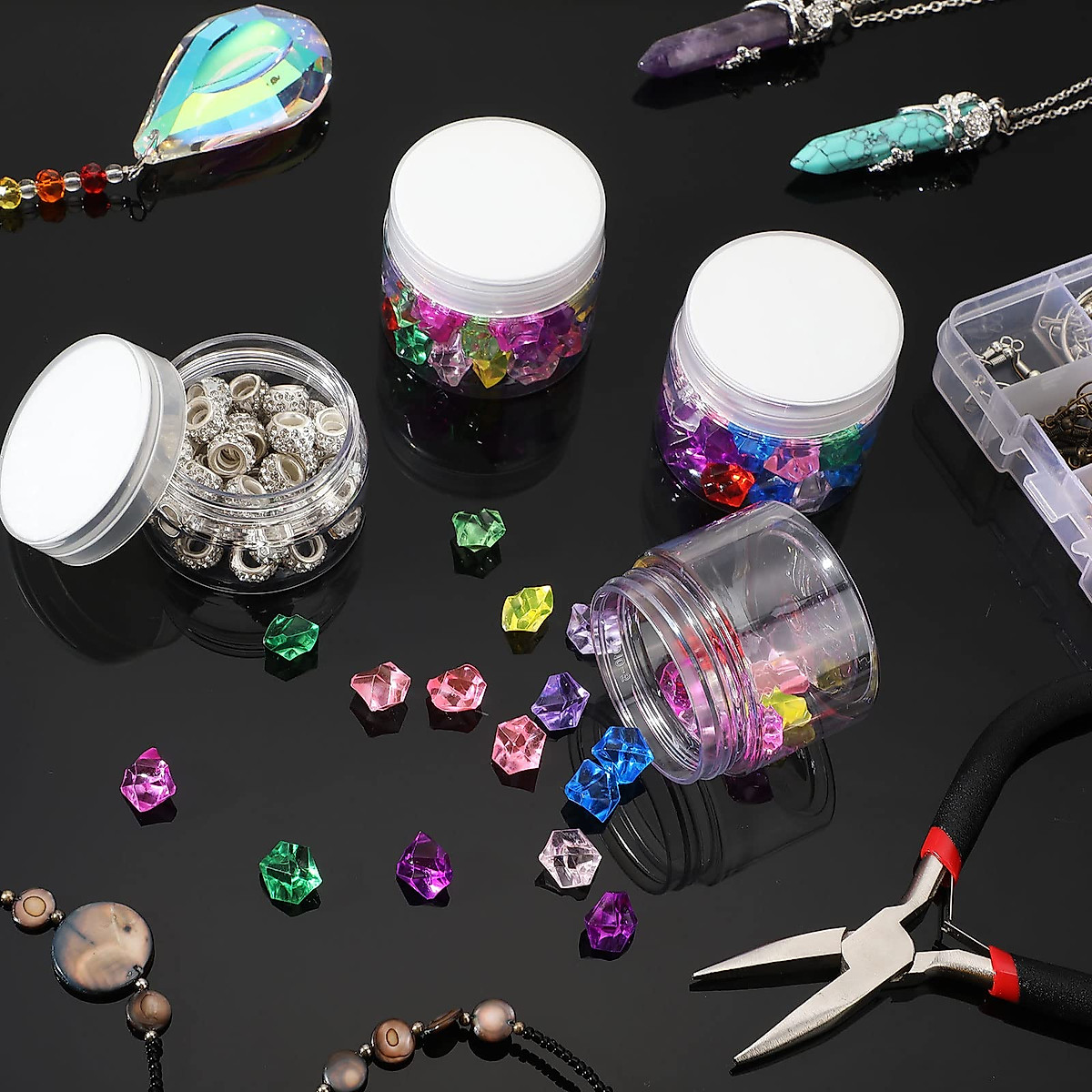 Patelai 4 Pieces Round Clear Wide-mouth Leak Proof Plastic Container Jars with Lids for Travel Storage Makeup Beauty Products Face Creams Oils Salves Ointments DIY Making or Others (Clear,2 Ounce)