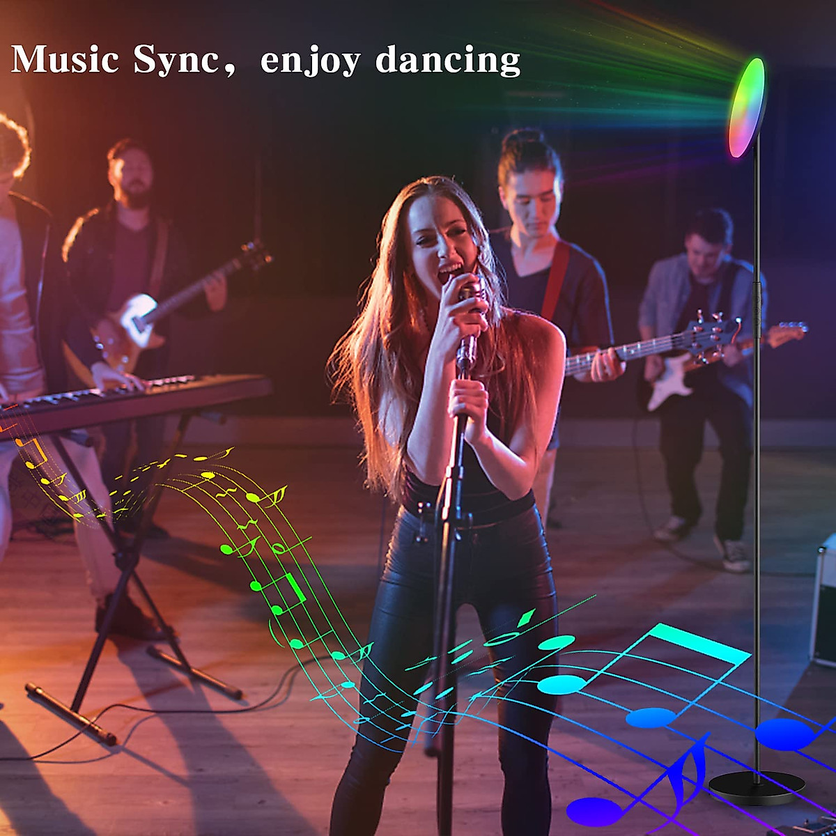 OZAPZ Led Bright Floor Lamp, RGB Corner Floor Lamp for Living Room, Led Lamp with Remote Control, Color Changing Standing Lamp, Dimmerable Torchiere Lamps, Music Sync,24W/1800lm Brightness