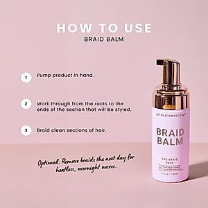 Beachwaver Braid Balm Pre-Braid Prep - Frizz-Taming Hair Primer Foam to Strengthen and Reduce Flyaways with HiX Vegan Bond Multiplers - Create Heatless Curls with Braids - For All Hair Types (4 Fl Oz)