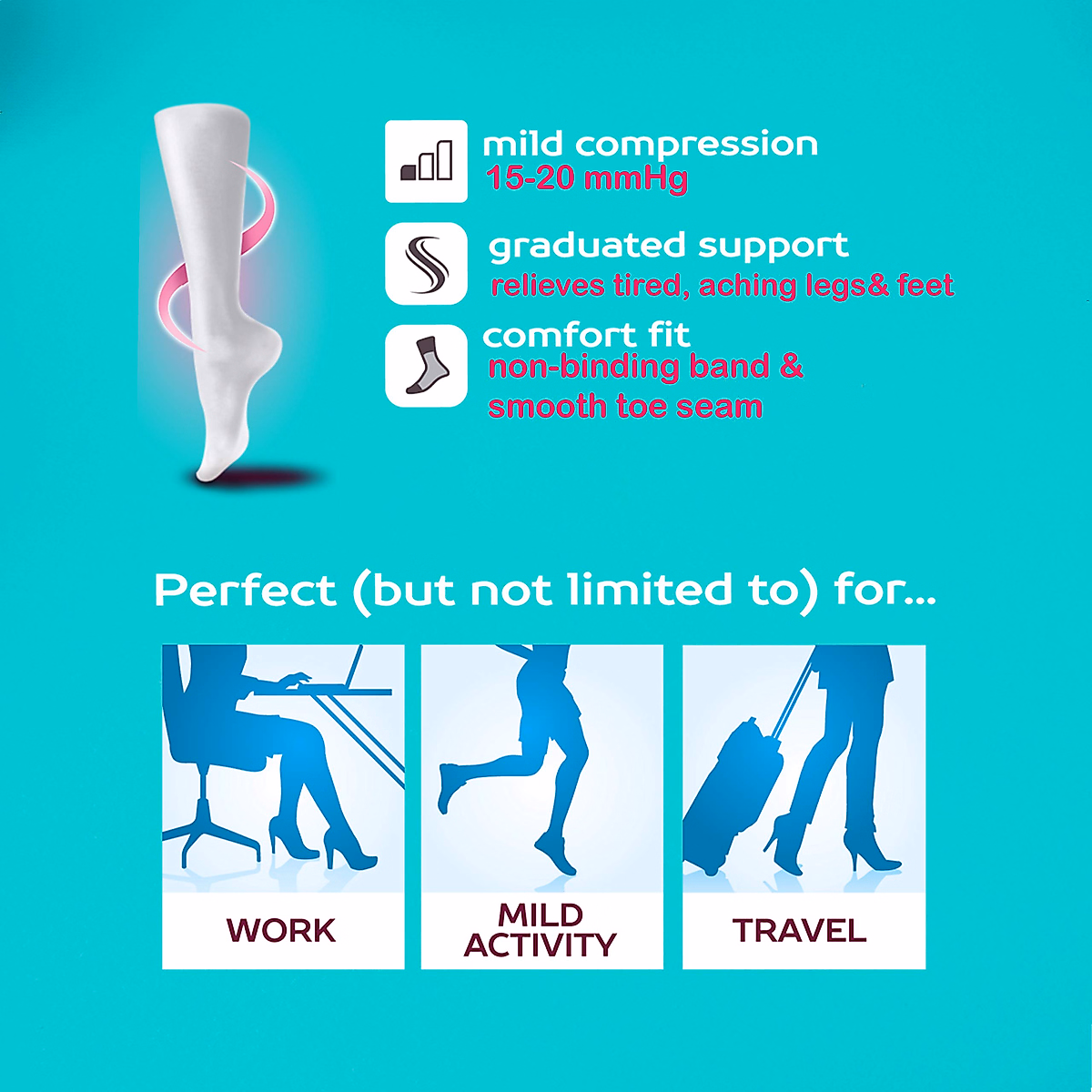 REXX 4 Pairs Calf Compression Sleeves For Men & Women, Leg Mild Compression Sleeve, Cotton Blend Footless Compression Socks (4 Pairs Black White Navy Grey)