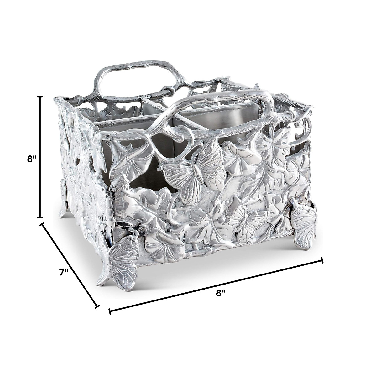 Arthur Court Designs Aluminum Metal Butterfly Silverware/Flatware/Utensil Caddy Holder 8 inch Square 7 inch Tall