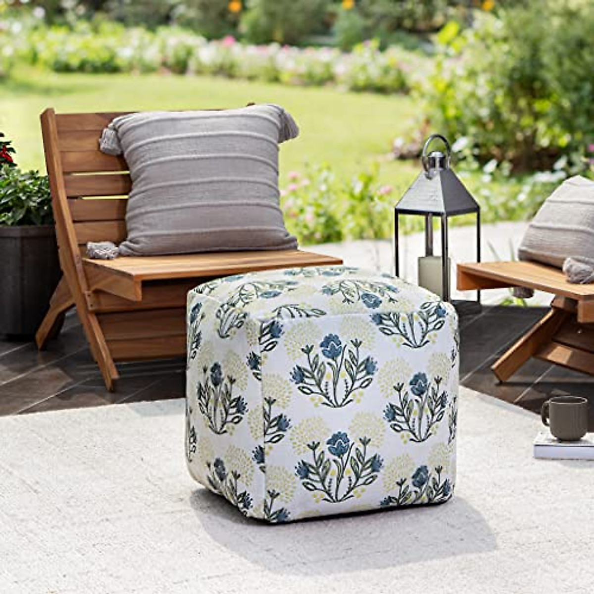 Anji Mountain Square Outdoor Pouf, Gordes Yellow, 18" x 18" x 18", Multicolor