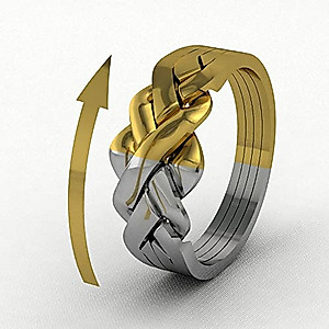 OFLIUM 4 Band 14K Yellow Gold Plated Classical Handmade Puzzle ring 925 Sterling Silver interlocking Knott Ring Women Men Unique ring INCLUDED INSTRUCTION (10.5)