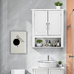 VINGLI Bathroom Wall Cabinet 21"x8.5"x25" Modern White Medicine Cabinet Organizer Over The Toilet Storage with 2 Doors 1 Adjustable Shelf Home Furniture