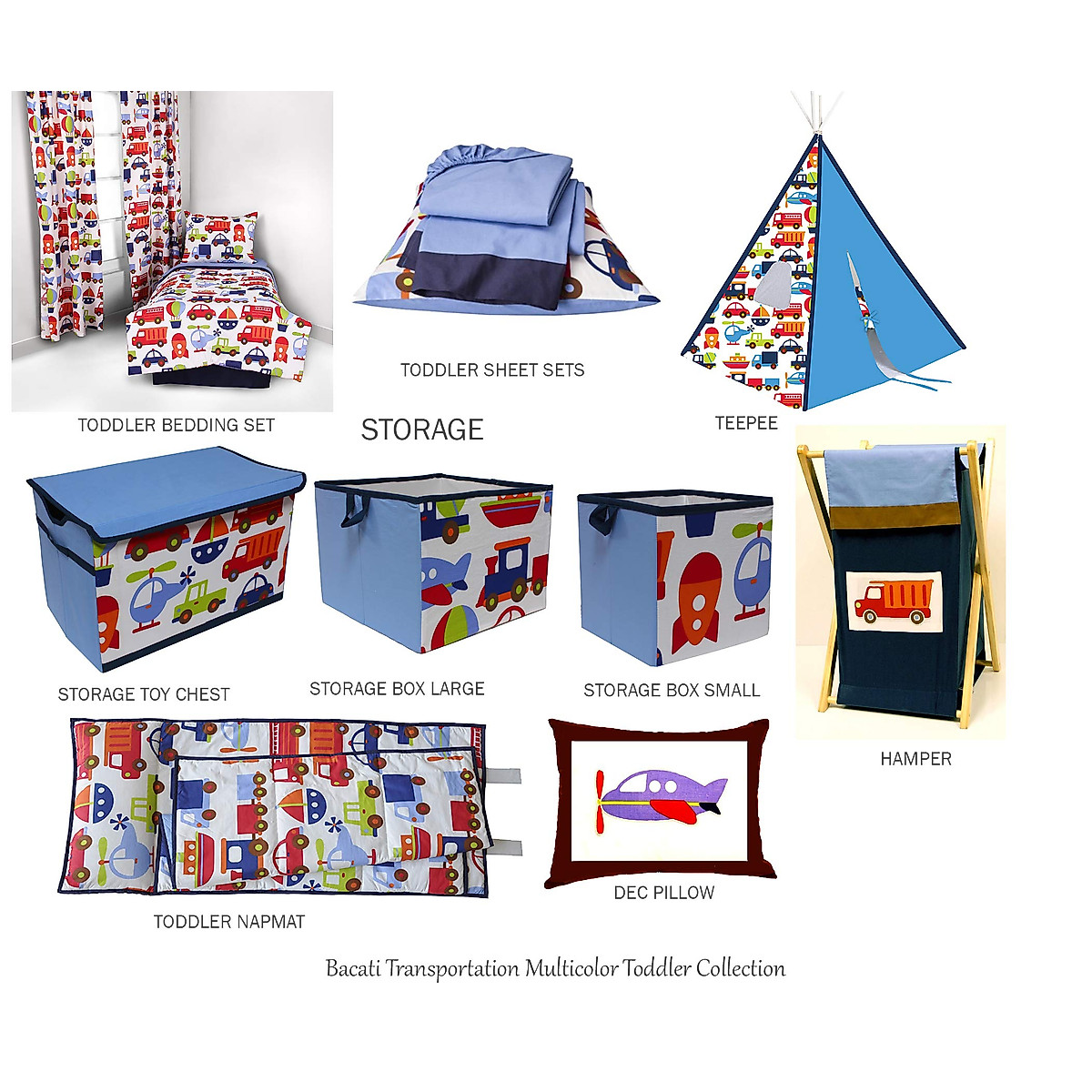 Bacati - 2 Pack Crib Fitted Sheets - Transportation Print Breathable 100% Cotton Percale Baby Sheets - Fits Standard 28 x 52 X 5 inches Crib & Toddler Mattresses