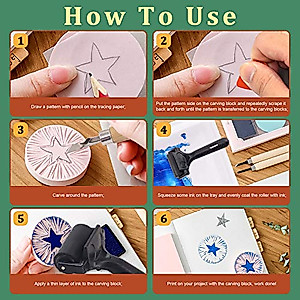 Keadic 12Pcs Soft Rubber Carving Blocks Kit, Comes with Linoleum Cutter Tools & 2 Inches Rubber Roller Brayer Rollers Glue Roller for Ink Paint Block Stamping, Printmaking Wallpaper and Arts & Crafts