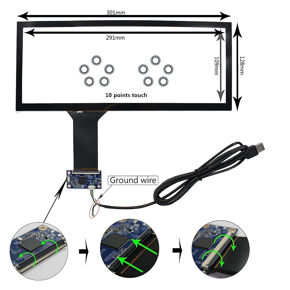 12.3 inch 10 Point Multi-Touch Capacitive Touch Panel Frame VS-123TC01-B1, for 12.3 " 1920X720 HSD123KPW1-A30 HSD123KPW2-D10 1280x480 LQ123K1LG03 LCD screen