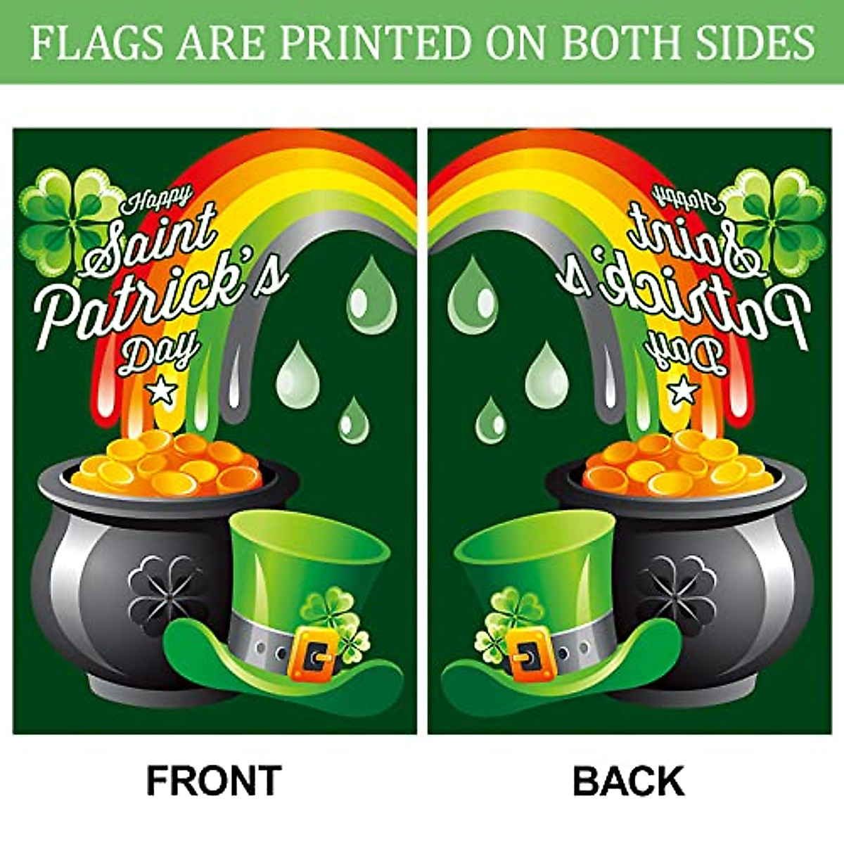 Texupday Happy St. Patrick's Day Shamrock Rainbow Pot Gold Decoration Garden Flag Outdoor Yard Decor 28" x 40"