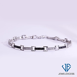 JEWELEXCESS Diamond Link Bracelets for Women – 1.00 Carat Black & White Diamond Sterling Silver Bracelet – Hypoallergenic Diamond Link Bracelet Silver –Bracelets for Women Sterling Silver