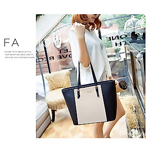 Women's shoulder bag, large capacity vertical zipper open tote bag, women's handbag (Black with white)