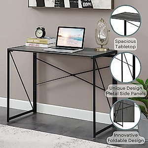 Convenience Concepts Xtra Folding Desk, Charcoal Gray/Black