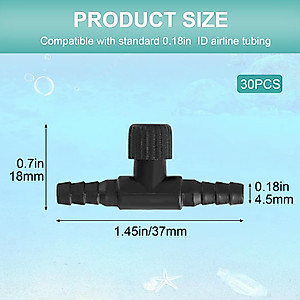 HINZIC 30 Pack Aquarium Air Control Valves for Fish Tank Single Way 3/16" ID Air Tube Black T Shape Control Valve Plastic Aquarium Hose Connector