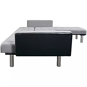 Makastle Fabric L-Shaped Sofa Bed with Armrests Versatile Design Wooden Frame Convertible Seat/Corner Couch Bed/Recliner for Home Living Room Office 86" x 61" x 27"