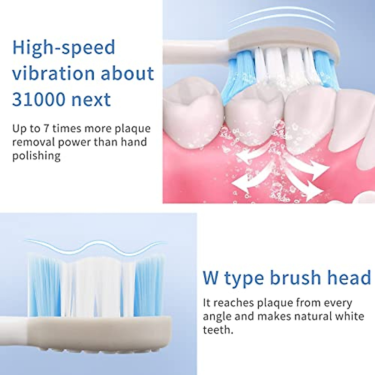 Aicoreray Electric Toothbrush for Kids 8-12, 4 Modes with 30s Smart Timer, Charge for 6 Hours and Use for 30 Days, Electric Toothbrush for Adults & Kids, Includes 4 Replacement Brush Heads (Bule)