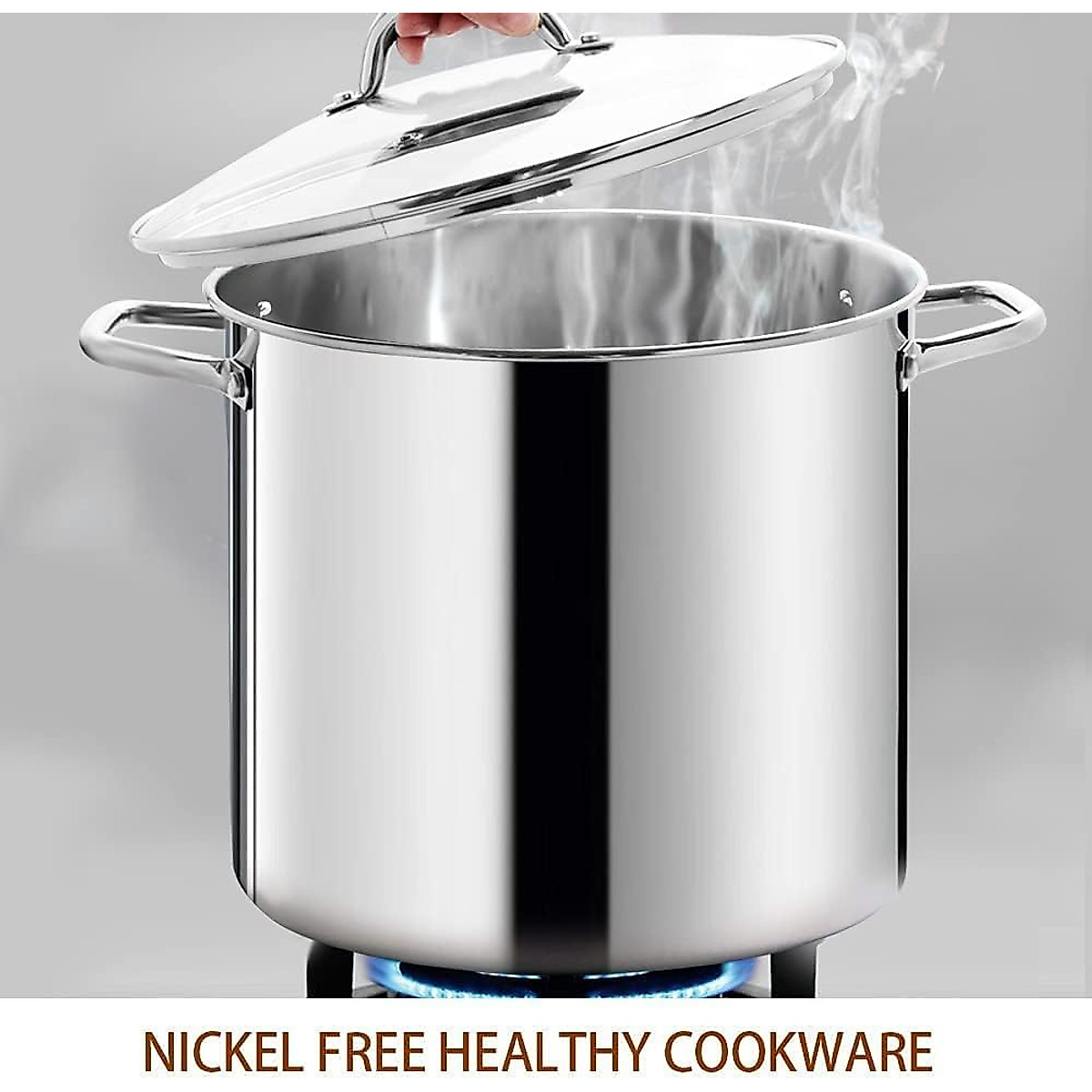 HOMICHEF Commercial Grade LARGE STOCK POT 20 Quart With Lid - Nickel Free Stainless Steel Cookware - Healthy Polished Stockpots - Heavy Duty Induction Soup Pot