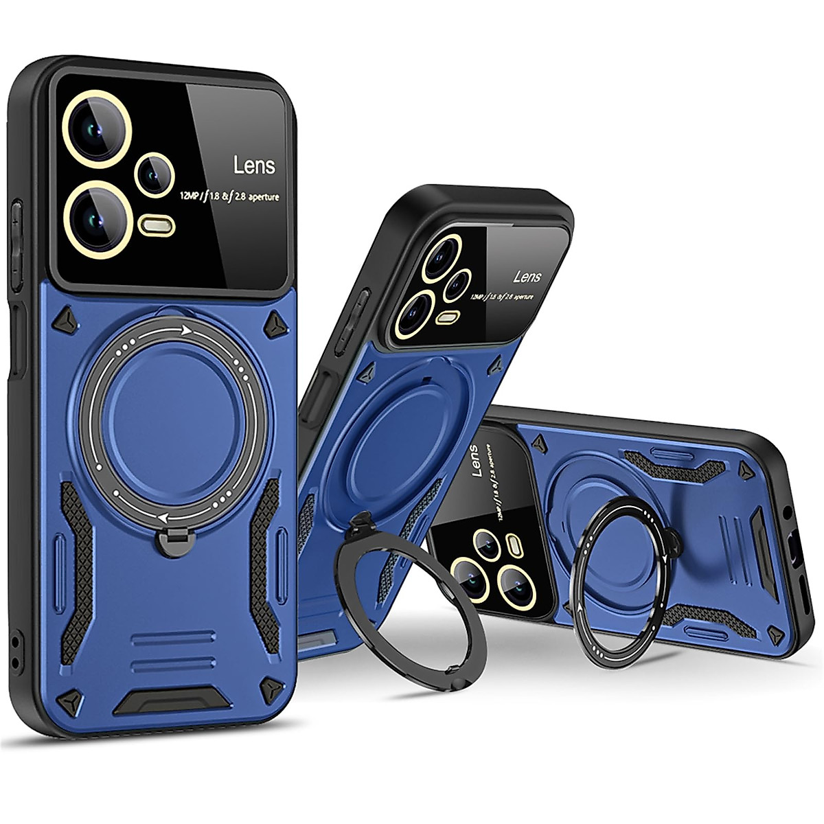 Ephoou Case for Xiaomi Redmi Note 12 Pro 5G with Ring Kickstand, Lens All-Inclusive Protection New Large Window Shockproof Anti-Scratch Cover Case for Redmi Note 12 Pro 5G/ Poco X5 Pro YD-Black