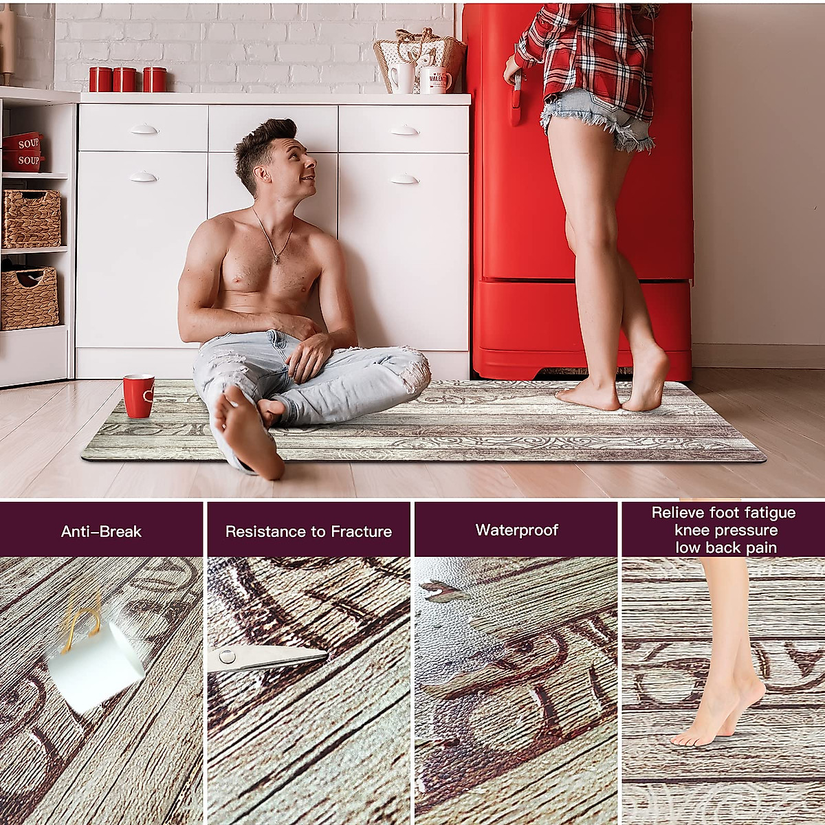 Kitchen Floor Mat 2 Piece Non Slip Washable Kitchen Rug, Premium PVC Foam Comfort Kitchen Rugs and Mats,Waterproof Kitchen Mats for Kitchen, Office, Home, Laundry - 17"x47" + 17"x59" Brown