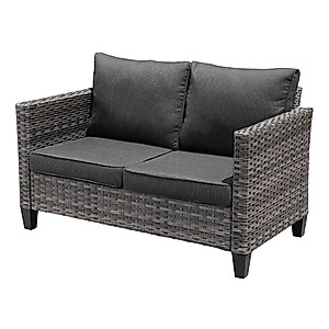 ovios Patio Loveseat, 2-Seater Outdoor Wicker Sofa Couch with Comfy Cushions, All Weather High Back Deep Patio Seating Rattan Love Seat for Porch Deck Balcony, Black