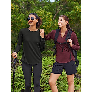 PINSPARK Long Sleeve Workout Tops for Women Yoga Shirts Crewneck Athletic Gym Running Sport Casual T-Shirt Black X-Large