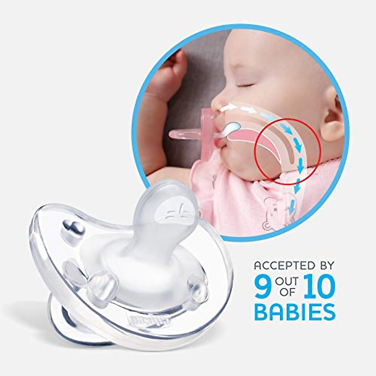 Chicco PhysioForma® 100% Soft Silicone One Piece Pacifier for Babies 0-6m, Orthodontic Nipple, BPA-Free, 4-Count with Sterilizing Case,4 Count (Pack of 1)