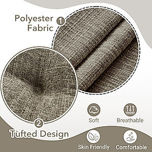 downluxe Indoor Chair Cushions for Dining Chairs, Tufted Overstuffed Textured Memory Foam Kitchen Chair Pads with Ties and Non-Slip Backing, 15.5" x 15.5" x 4", Khaki, 4 Pack