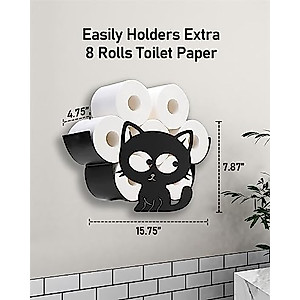 Cute Cat Toilet Paper Holder, Cute Farmhouse Wall-Mount Toilet Paper Rack for 8 Rolls, Metal Wall Art Bathroom Decorative