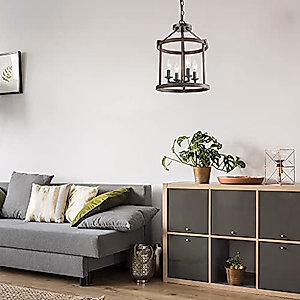 LNC Farmhouse Chandeliers for Dining Rooms with Faux Wood Finish, W13"xH17.1