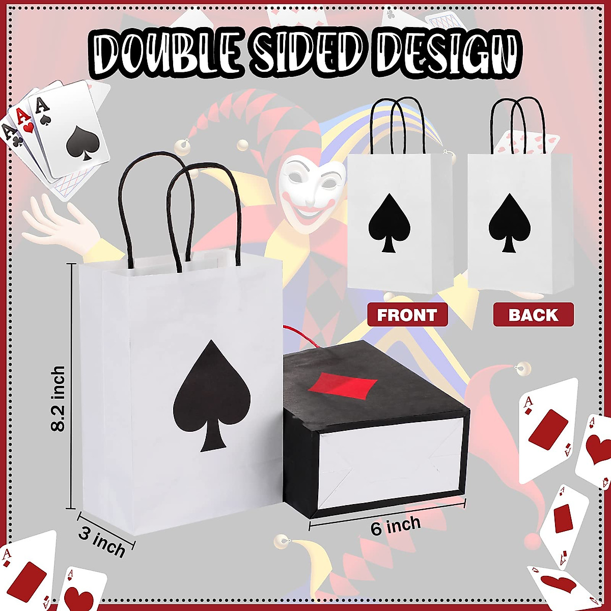 Outus 24 Pcs Casino Party Favor Gift Bags Casino Theme Party Supplies Las Vegas Poker Goody Treat Paper Bags for Casino Birthday Party Decor, 8.3 x 6 x 3 inches