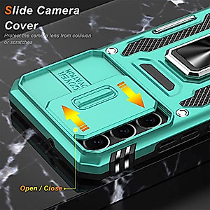 LUMARKE Galaxy S21 FE Case with Camera Cover,Samsung S21 FE Cover with Screen Protector Pass 16ft Drop Test Military Grade Protective Phone Case with Kickstand for Samsung Galaxy S21 FE Turquoise