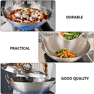 1pc Stainless Steel Wok Kitchen Gadget Household Wok Kitchen Supply Cooking Wok Home Cooking Pot Wok for Home Premium Pot Frying Pot Stainless Steel Frying Pan Cooking Pan