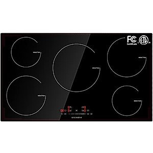 Induction Cooktop 36 Inch, Electric Cooktop 5 Burners, Drop-in Induction Cooker Ceramic Glass Induction Burner With Timer, Child Lock, 9 Heating Level and Sensor Touch Control, ETL & FCC Certified