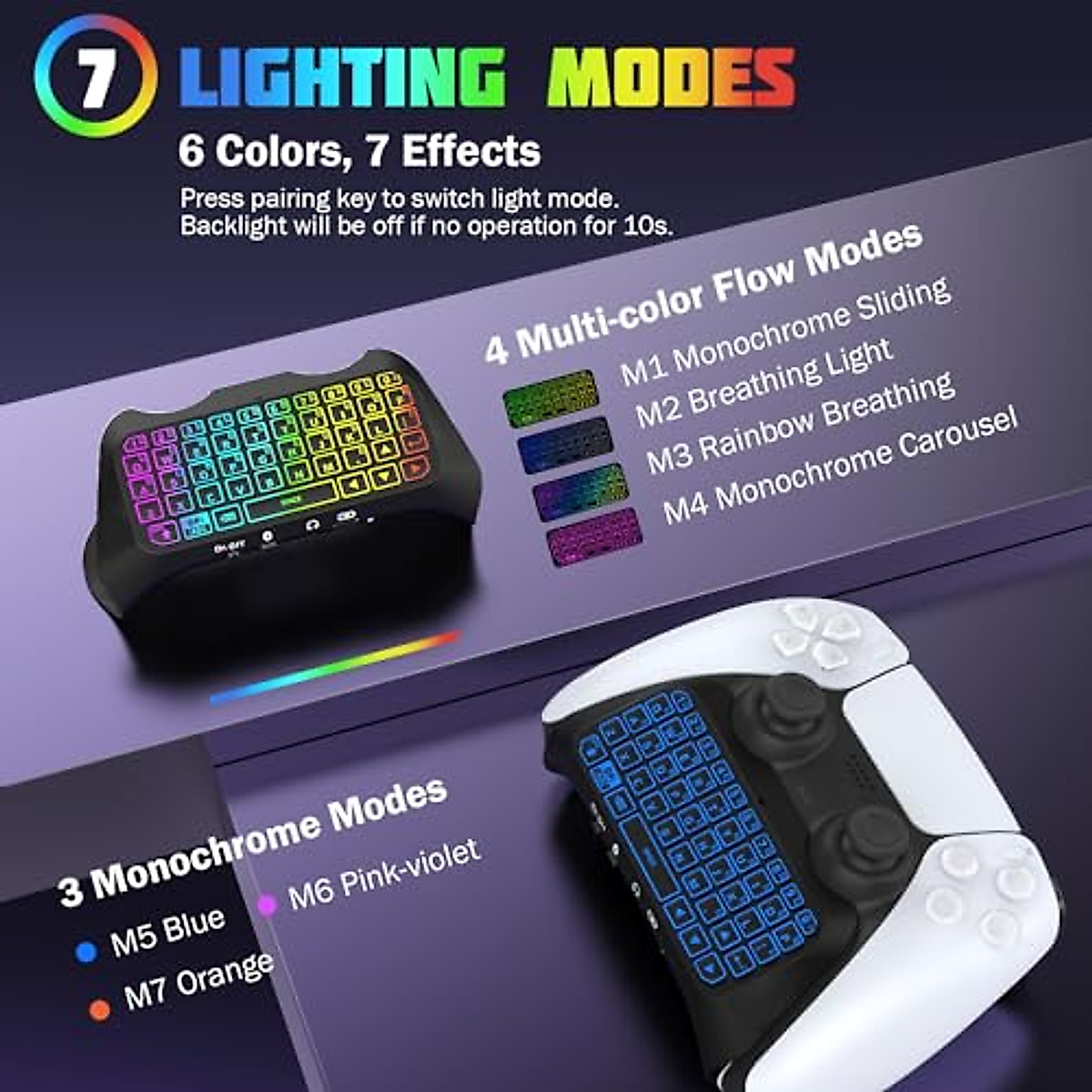 TiMOVO Multi-Color RGB Backlight Keyboard for PS5 Controller, Wireless Bluetooth Keypad Chatpad for PlayStation 5 Controller, Mini PS5 Game Keyboard Built-in Speaker with 3.5mm Audio Jack, Black