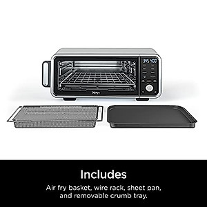 Ninja SP201 Digital Air Fry Pro Countertop 8-in-1 Oven with Extended Height, XL Capacity, Flip Up & Away Capability for Storage Space, Basket, Wire Rack Crumb Tray, Silver (Renewed), Black