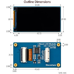 waveshare 1.9inch LCD Display Module 170×320 Resolution Screen, 262K RGB Display Color SPI Interface ST7789V2 Driver, Compatible with Arduino/Raspberry Pi / STM32, etc