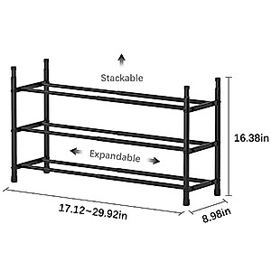 TZAMLI 3-Tier Stackable Closet Shoe Rack Organizer, Expandable and Adjustable Metal Shoes Shelf Storage Small Shoe Rack for Entryway Dorm, Black