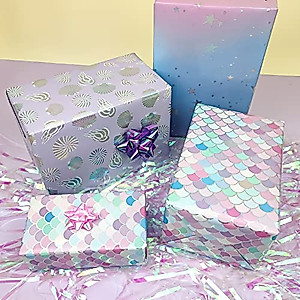 LDGOOAEL Mini Short Small Wrapping Paper Roll with Cut Lines on Reverse (17" X 120" Per Roll) - Purple Mermaid Scales/Galaxy with Glitter Metallic Foil Shine for Birthday, Wedding, Baby Shower,Bridal Showers