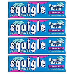 Squigle Enamel Saver Toothpaste (Canker Sore Prevention & Treatment) Prevents Cavities, Perioral Dermatitis, Bad Breath, Chapped Lips - 4 Pack